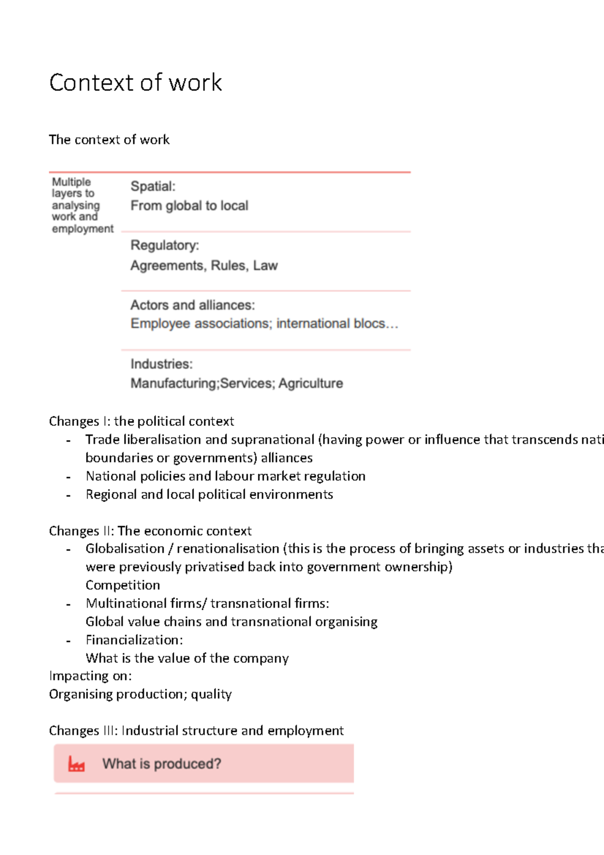 Context of work - lecture notes - The context of work Changes I: the ...