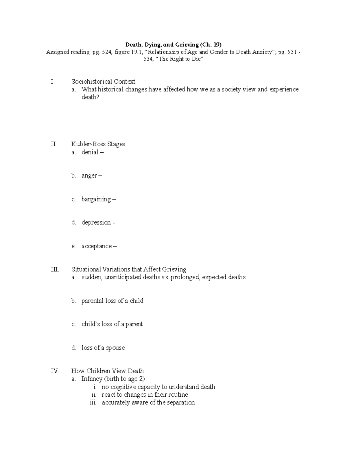 9 - Death, Dying, and Grieving - Death, Dying, and Grieving (Ch. 19 ...