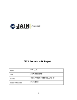 Jain project template - MCA Semester – IV Project Name ####### USN Elective Date of Submission ...