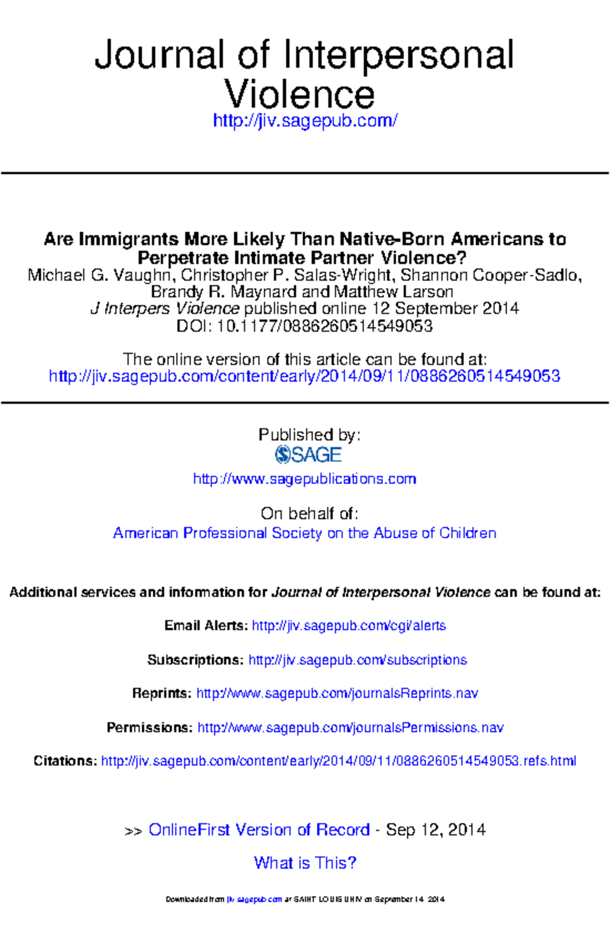 Are Immigrants More Likely Than Native B - jiv.sagepub/ Violence ...