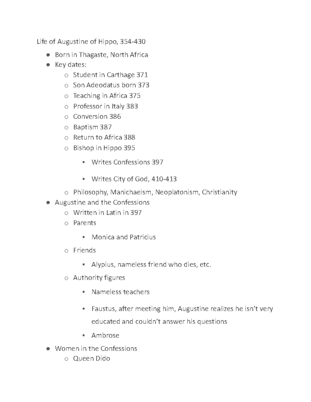 HIST 4007, Lecture 5 - Life of Augustine of Hippo, 354- Born in ...