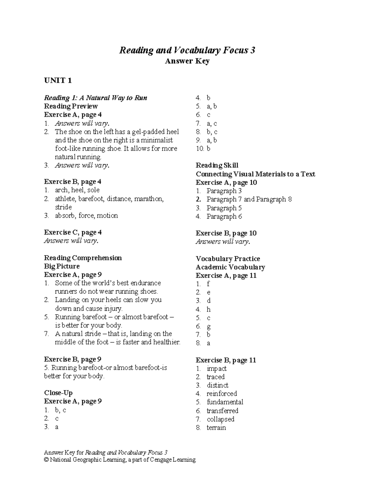 26265325 - Key - Answer Key for Reading and Vocabulary Focus 3 Reading ...