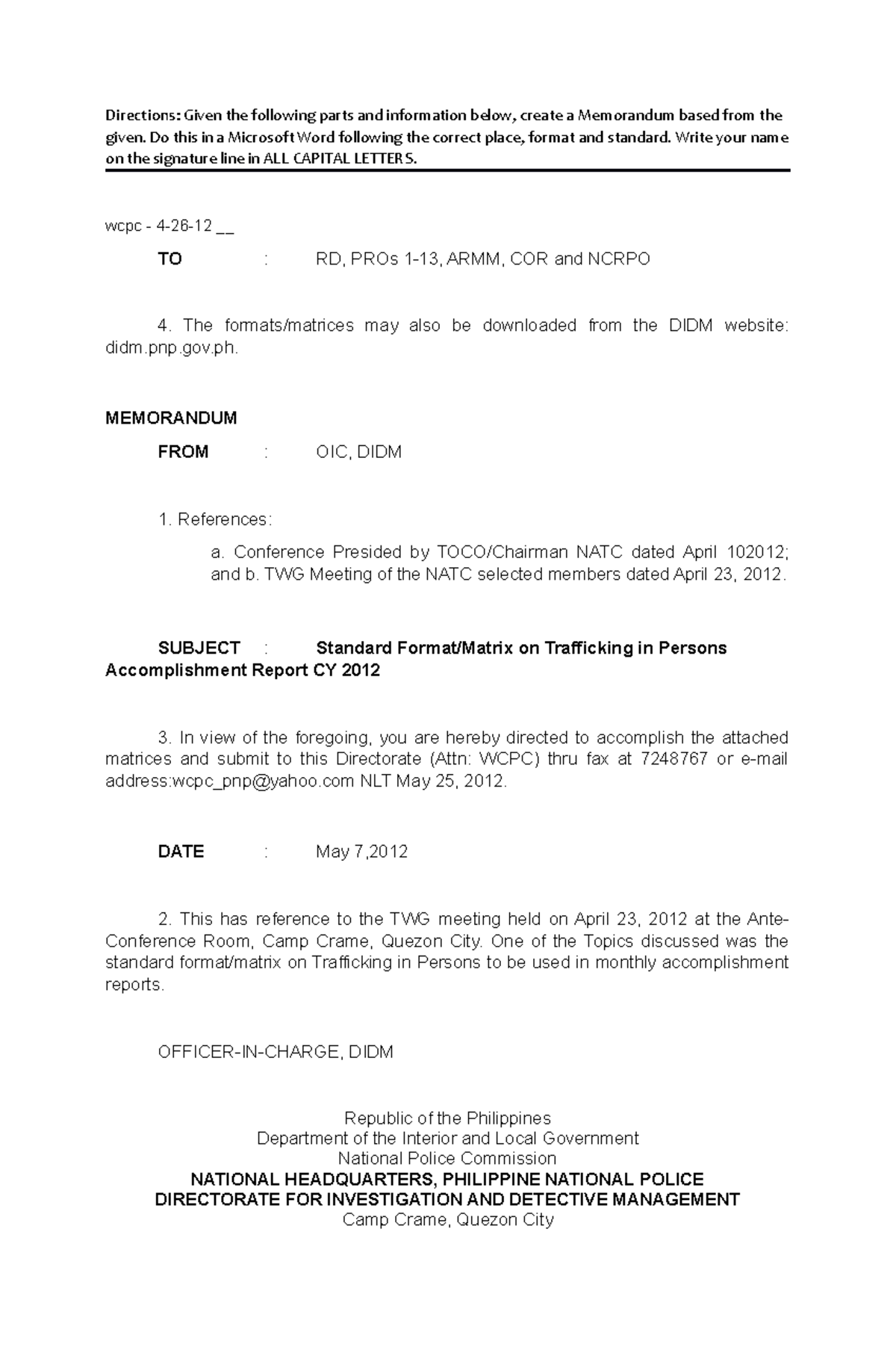 Memorandum- Activity - It is as literature that English is most ...