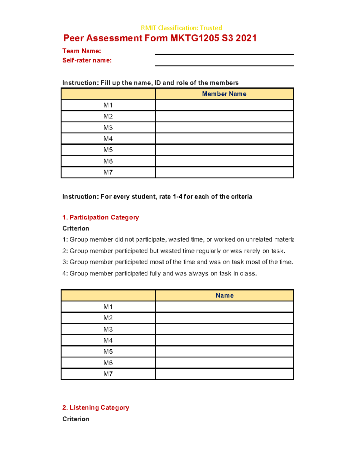 MKTG1205 Peer Evaluation Form 213 Final (protected) - Peer Assessment ...