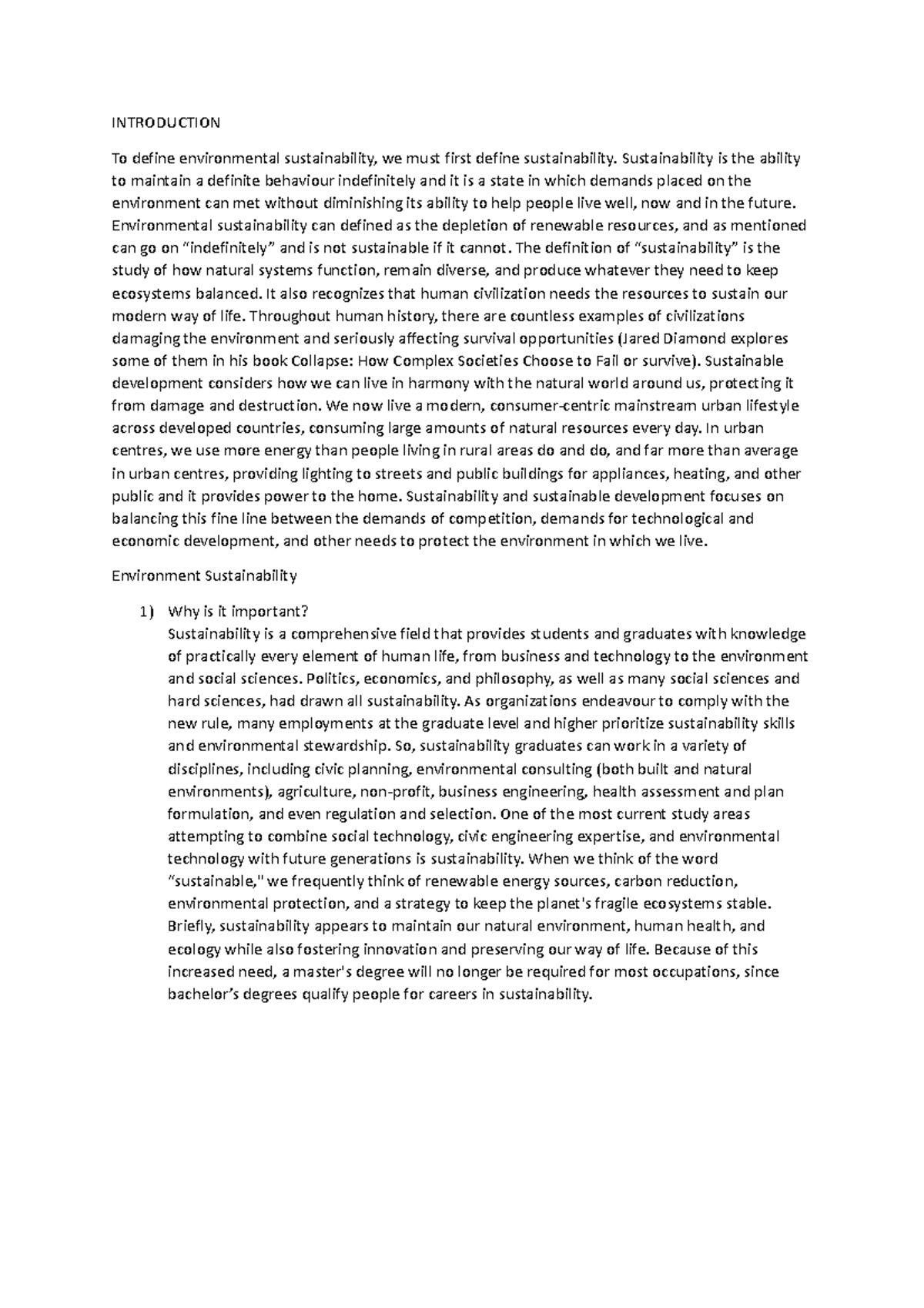 Introductionto define environmental sustainability - INTRODUCTION To ...