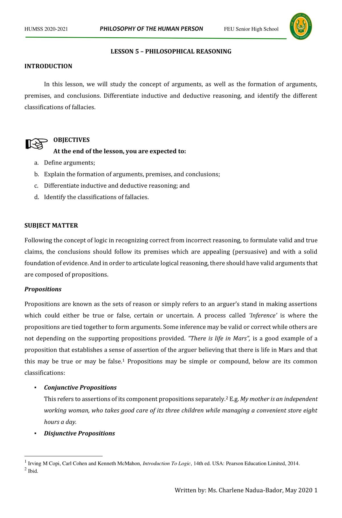 Unit 1 Lesson 5-01 - Modules - Philosophy Of Man - Studocu