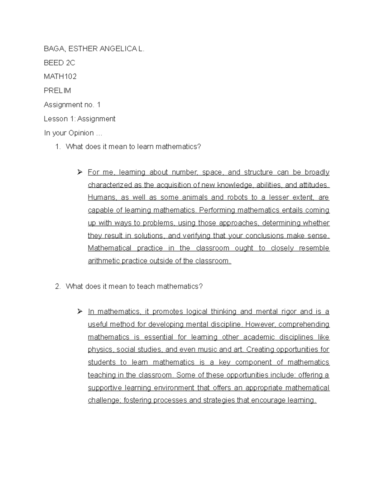 File - sadbsad - BAGA, ESTHER ANGELICA L. BEED 2C MATH PRELIM ...