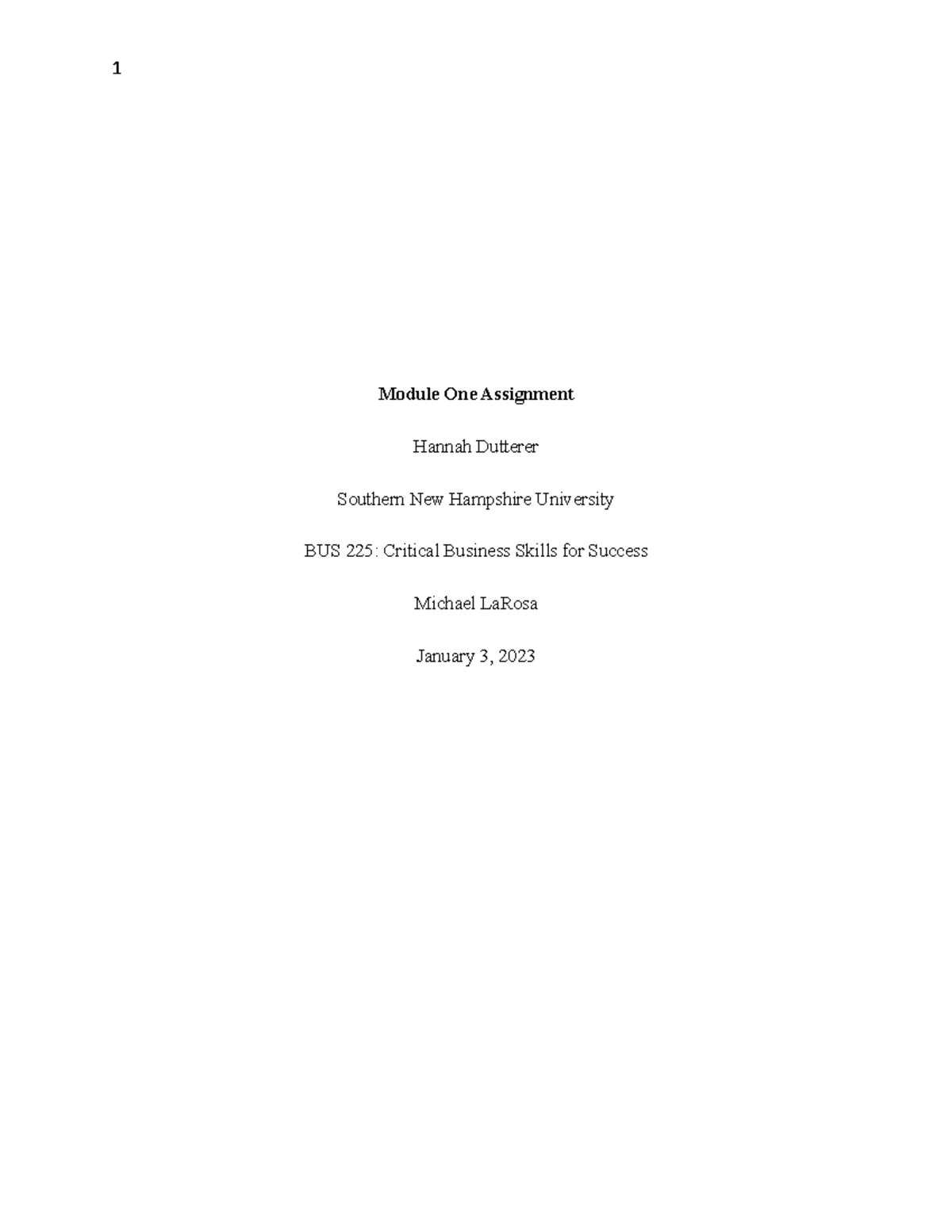 BUS225 Module One Assignment - Module One Assignment Hannah Dutterer Southern New Hampshire ...