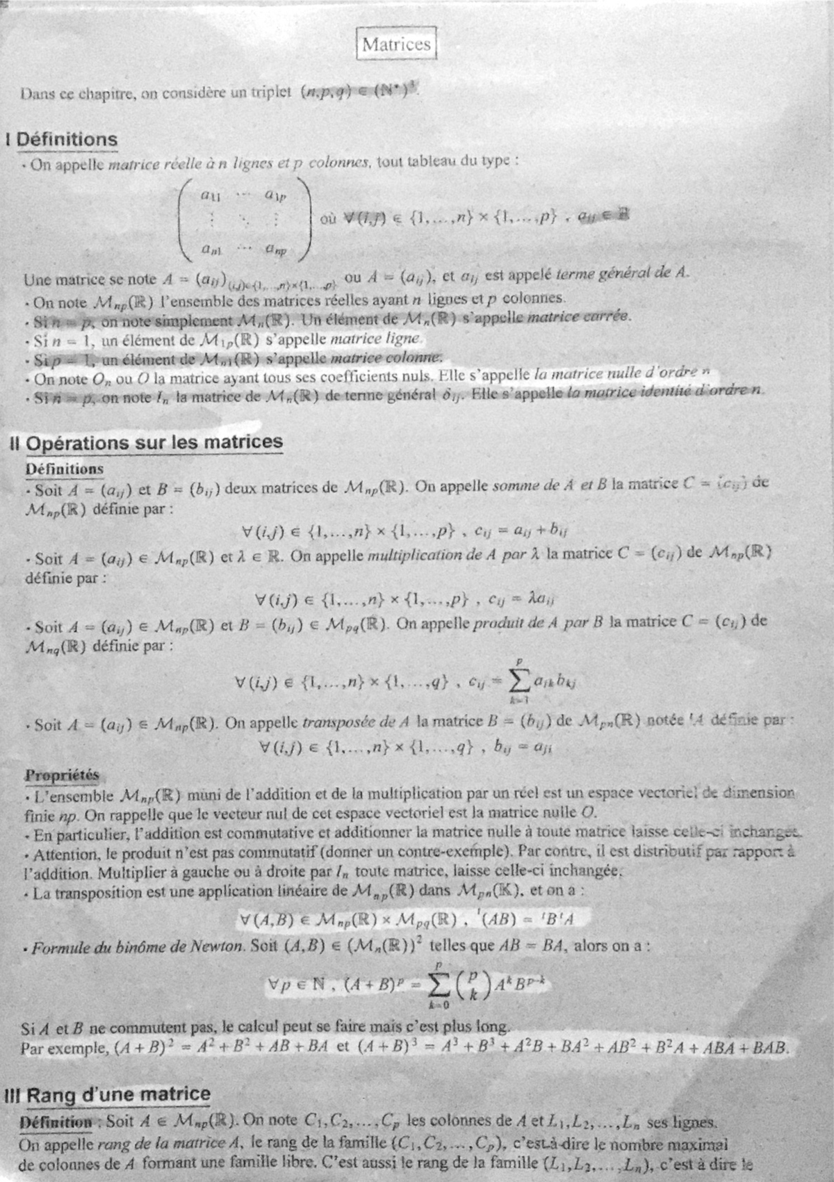 Cours + Exercice Matrice - Mathématique - Studocu