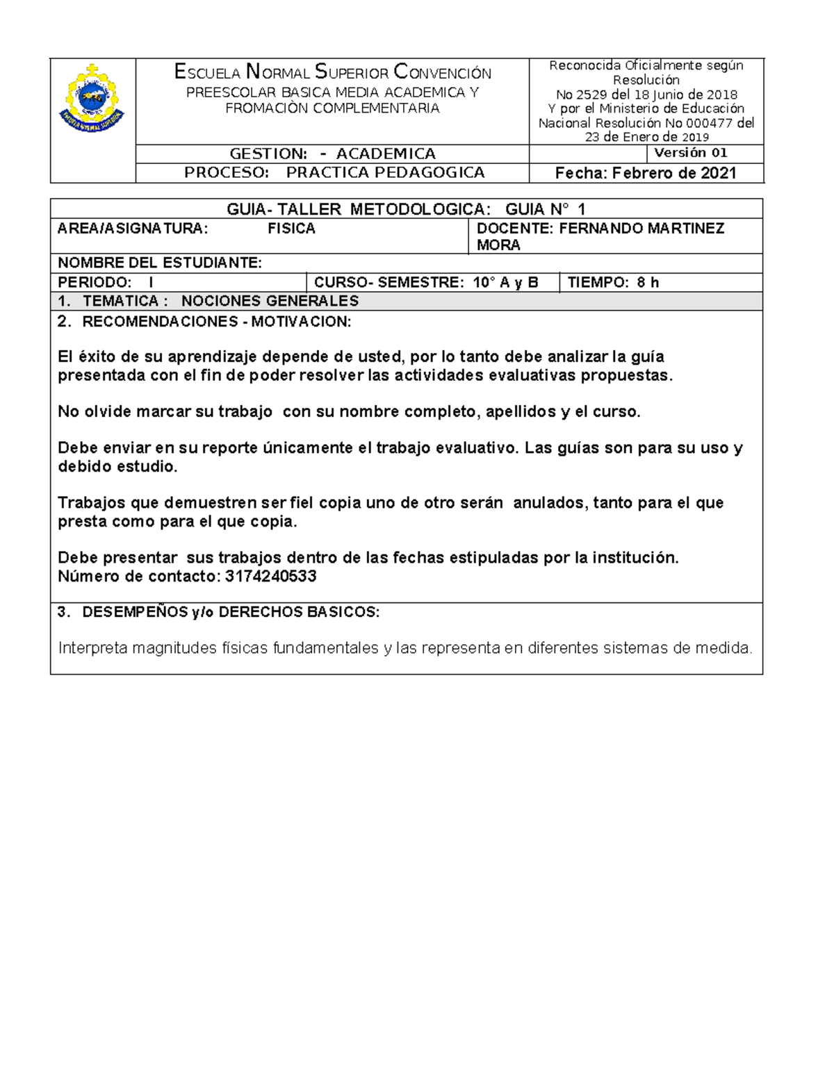 Fisica nosiones - KKDKDK - ESCUELA NORMAL SUPERIOR CONVENCIÓN ...