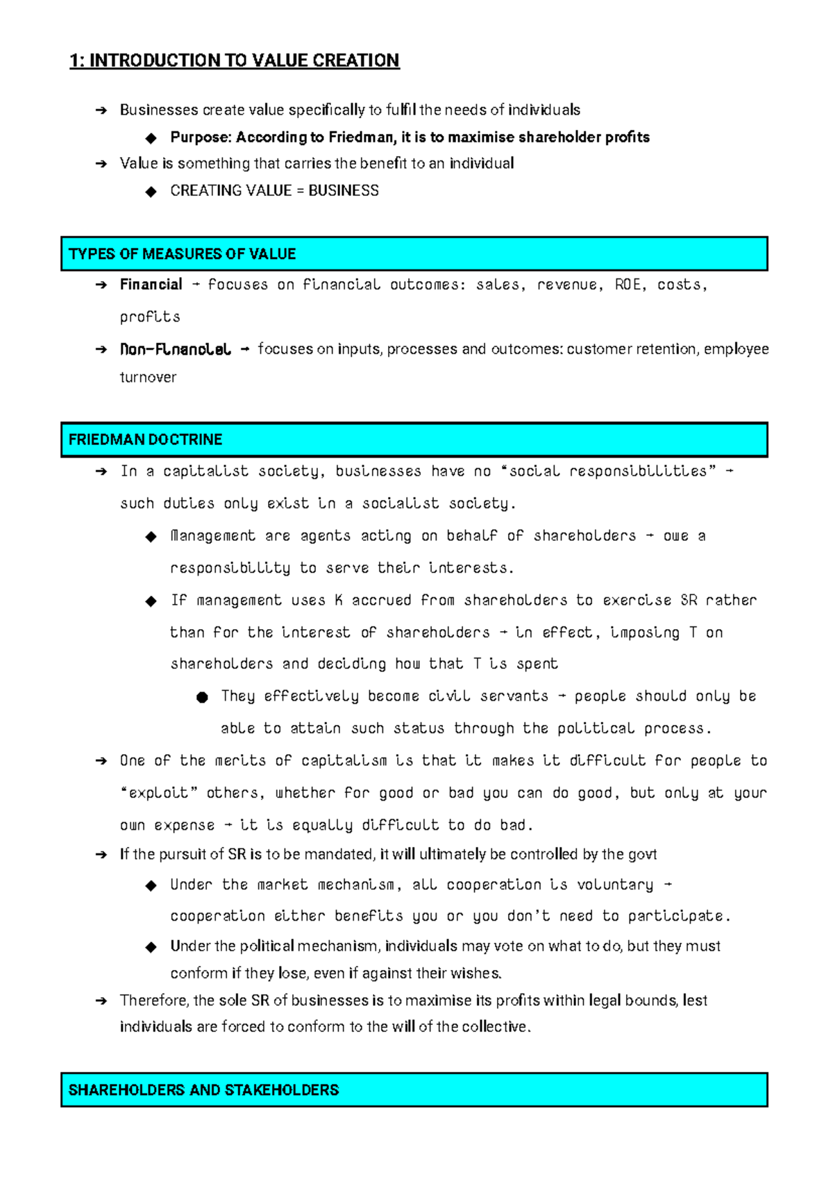 1. Introduction TO Value Creation - Businesses create value ...