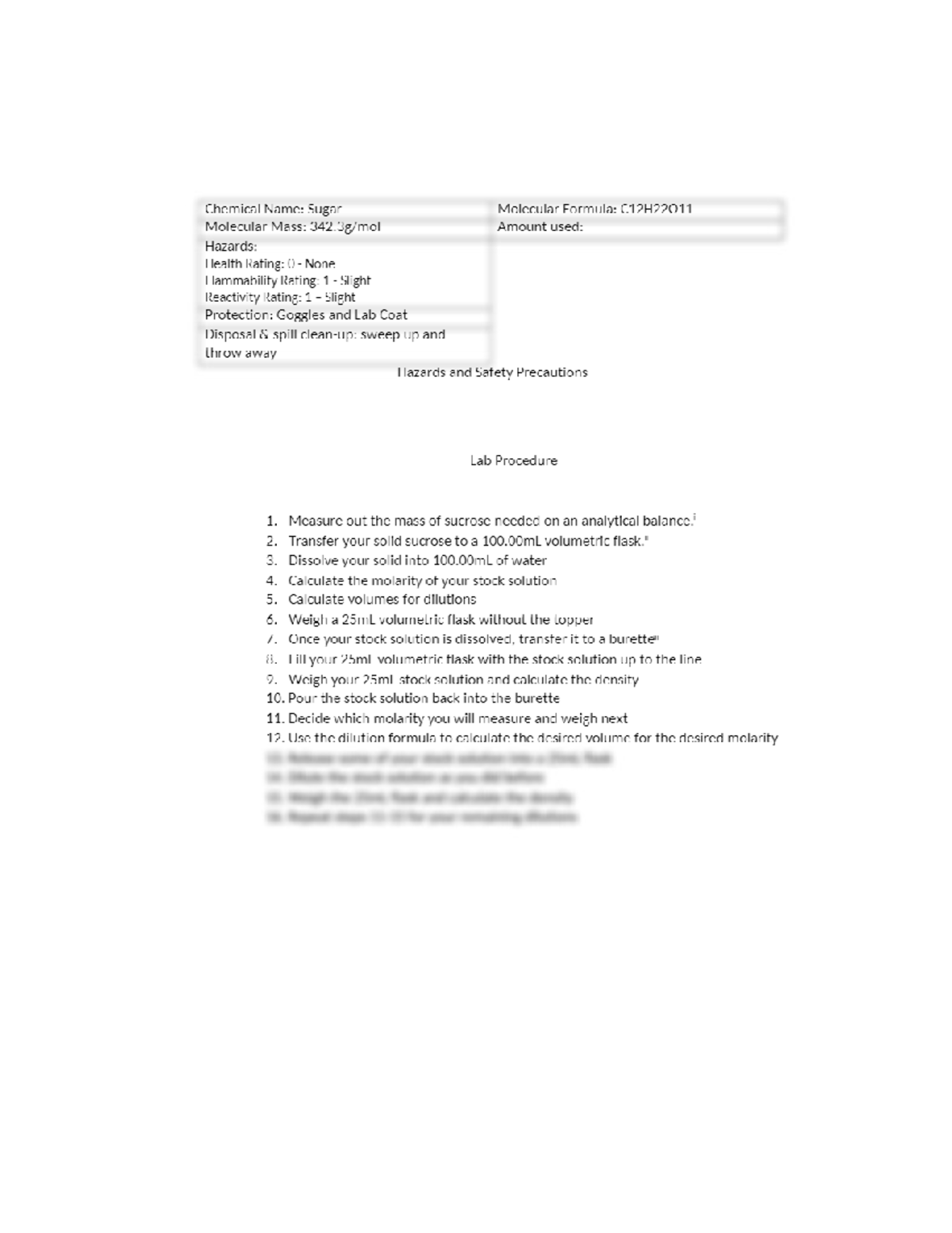 Pre Lab 1 Sugar Concentration checking - CHEM 122 - Studocu