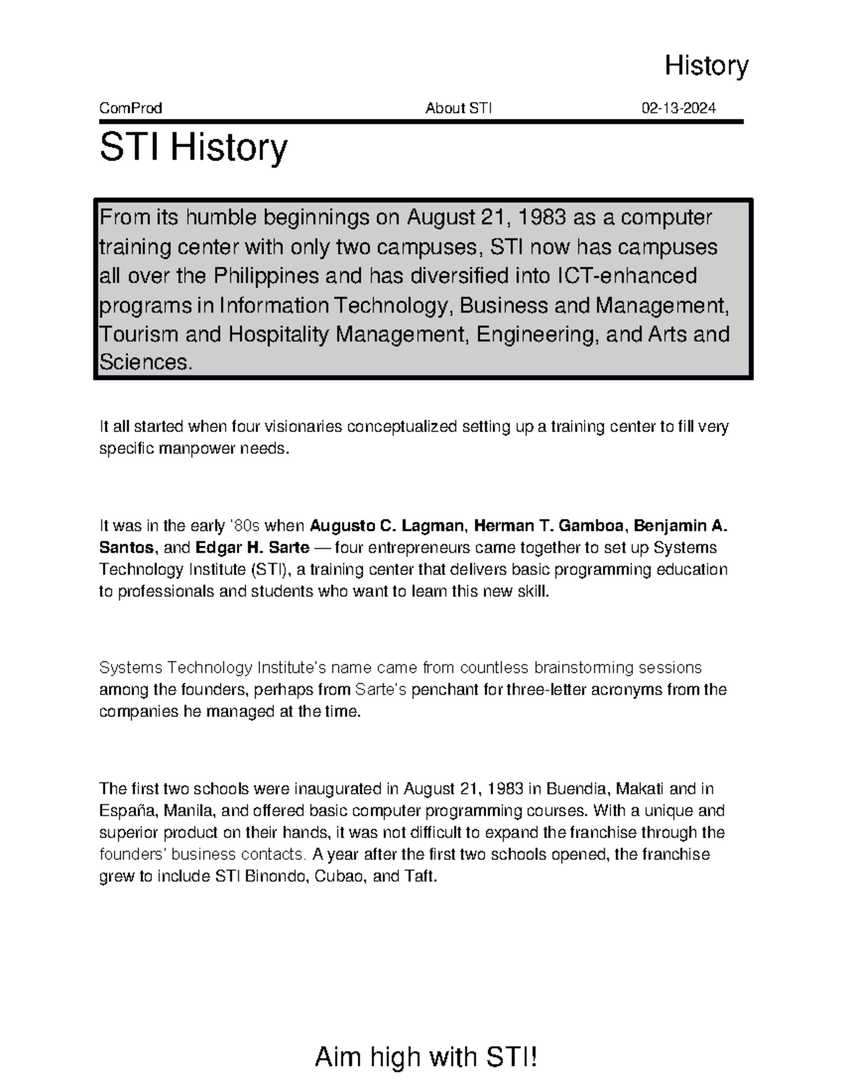 San Gabriel Jierce Reese Anne 1LE - History Aim high with STI! ComProd ...