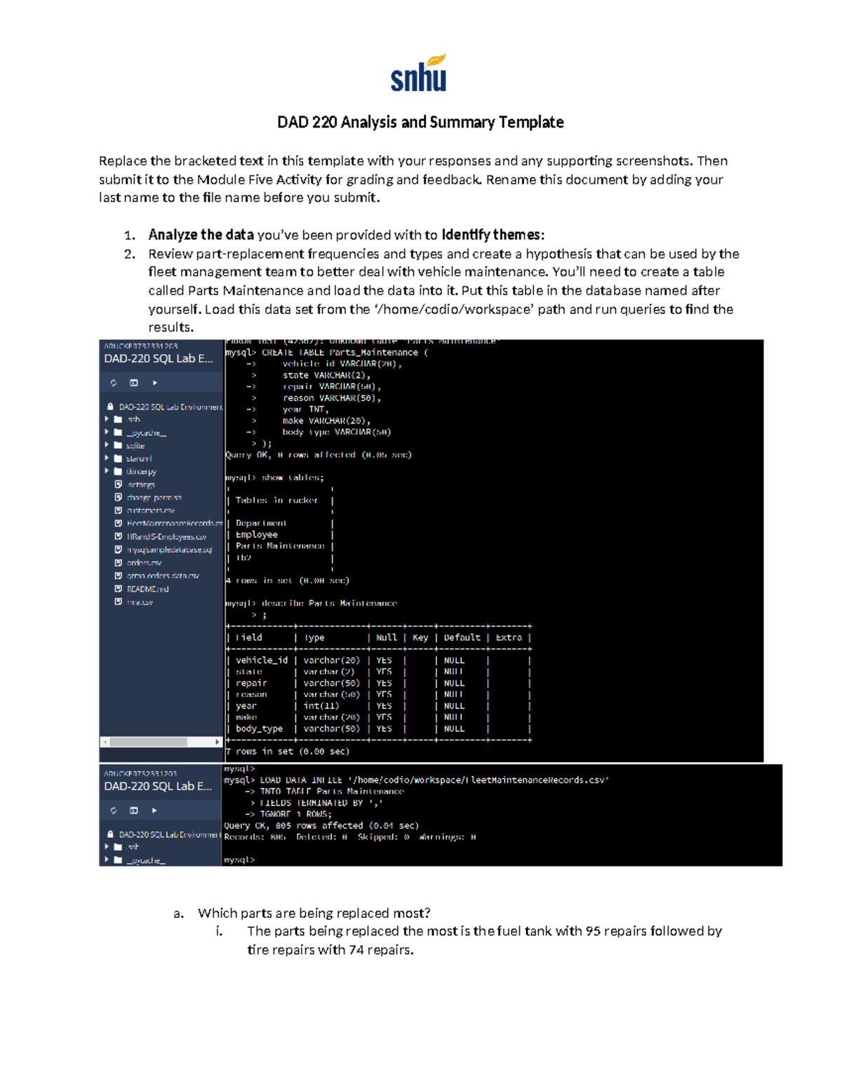 DAD 220 5-2 Analysis and Summary - Then submit it to the Module Five ...