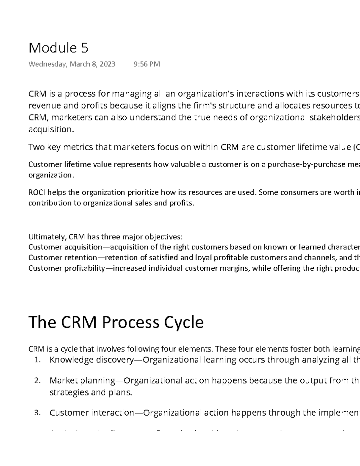 D174- Module 5 - reading notes - CRM is a process for managing all an ...