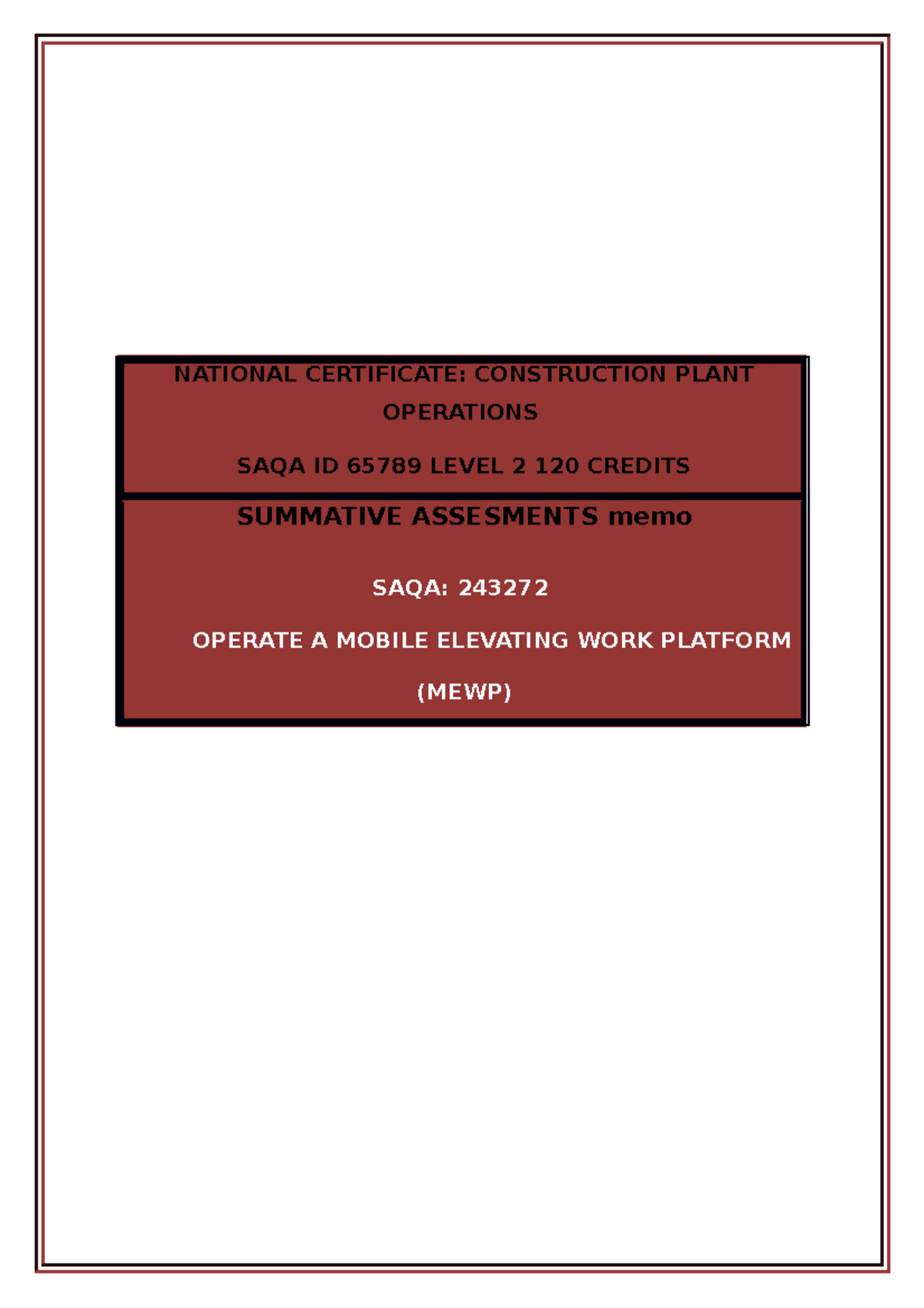 SAQA- 243272 - Summative memo - NATIONAL CERTIFICATE: CONSTRUCTION ...