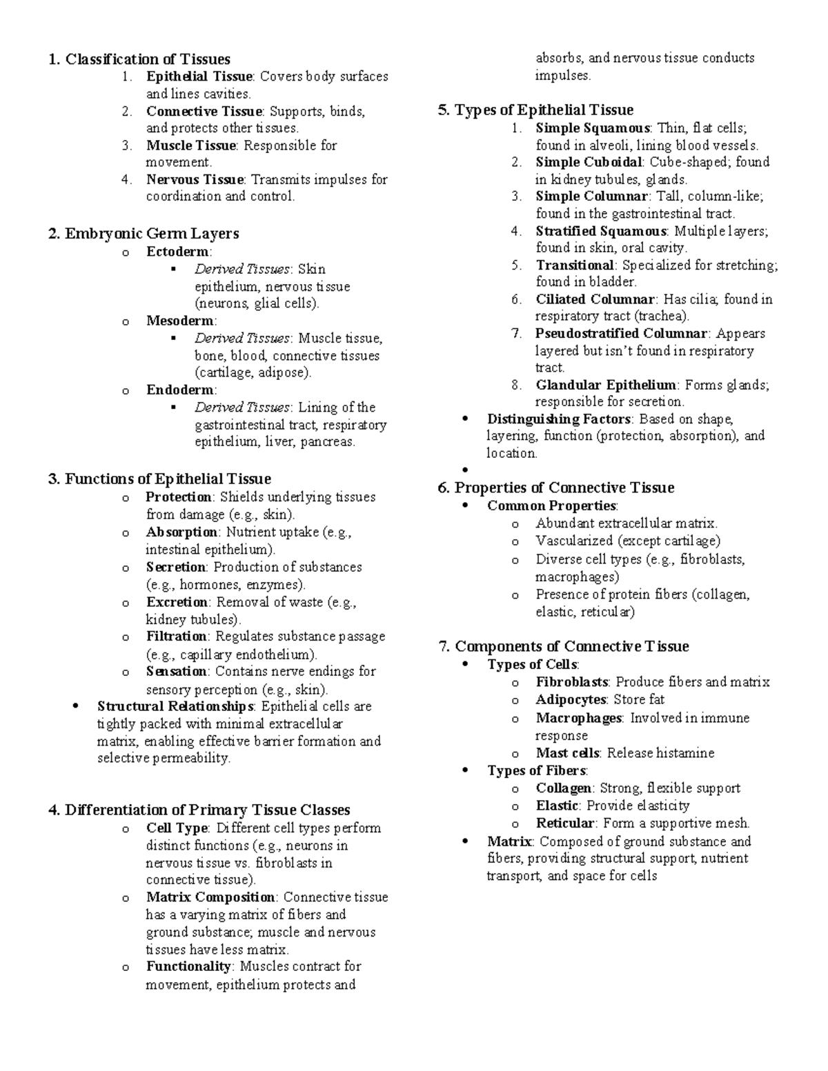 Learning Outcomes for Unit 3 chapter 5 - 1. Classification of Tissues 1 ...