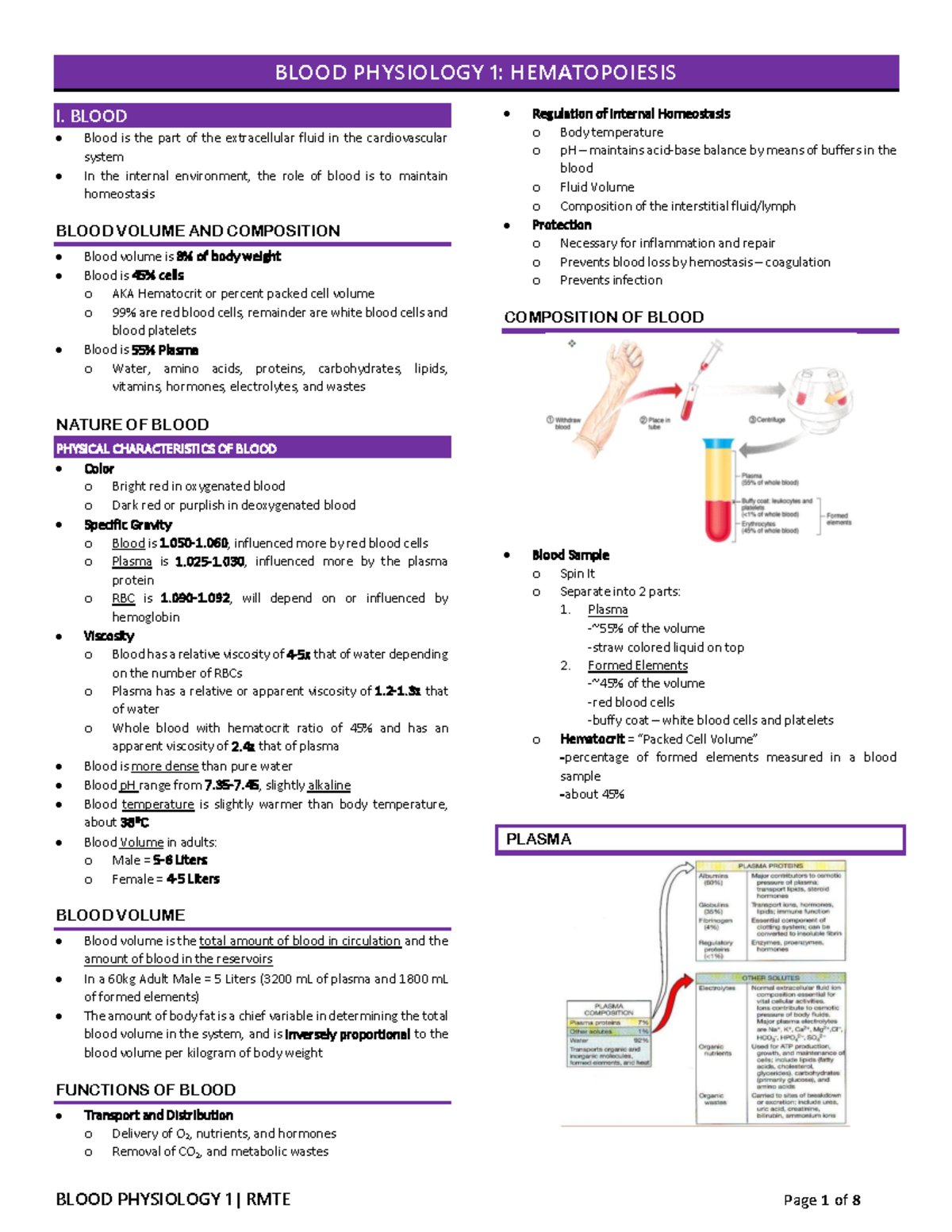 Blood physiology 1 - Lecture notes 1 - BLOOD PHYSIOLOGY 1 ...