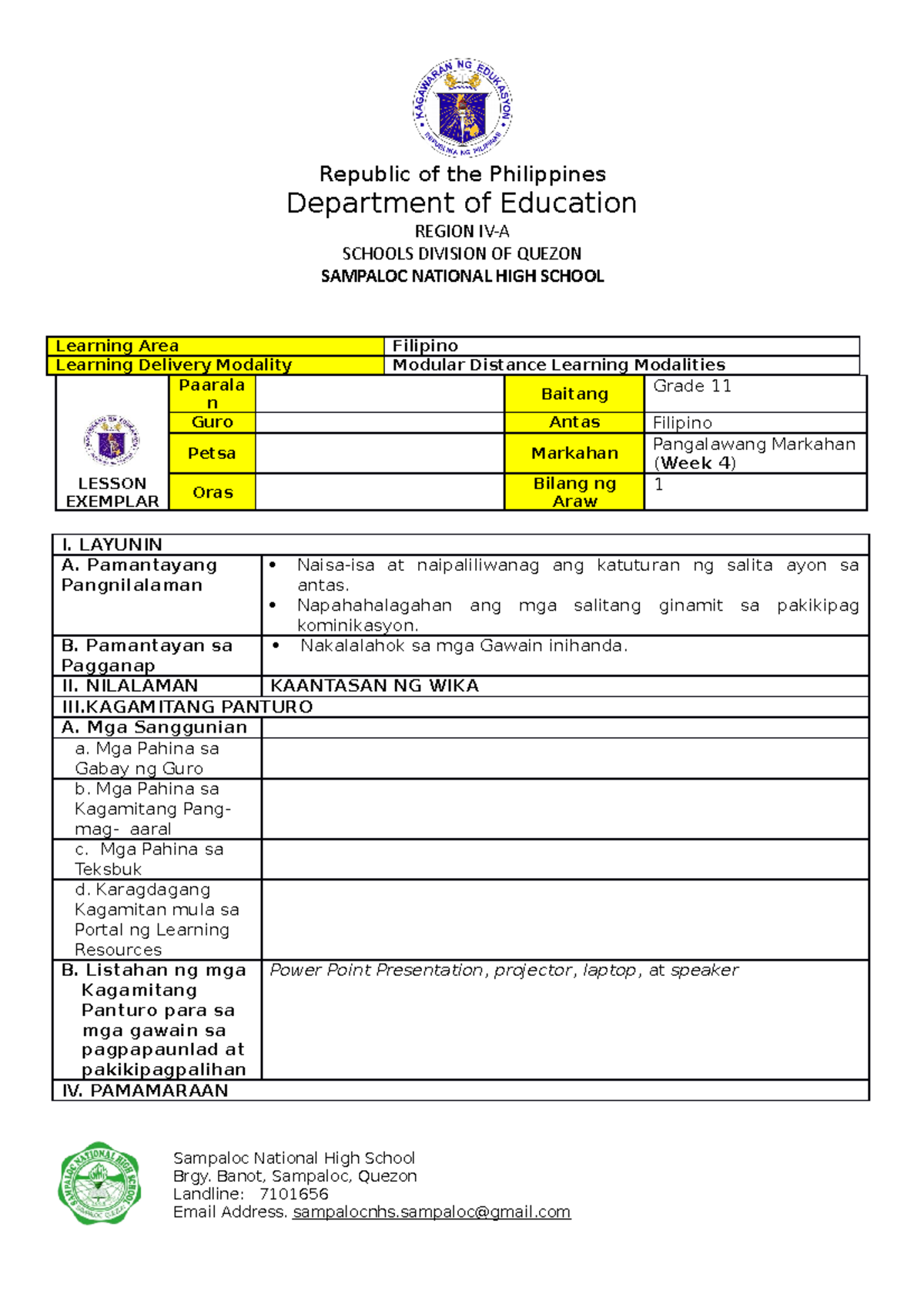 Lesson exemplar-demo - Department of Education REGION IV-A SCHOOLS ...