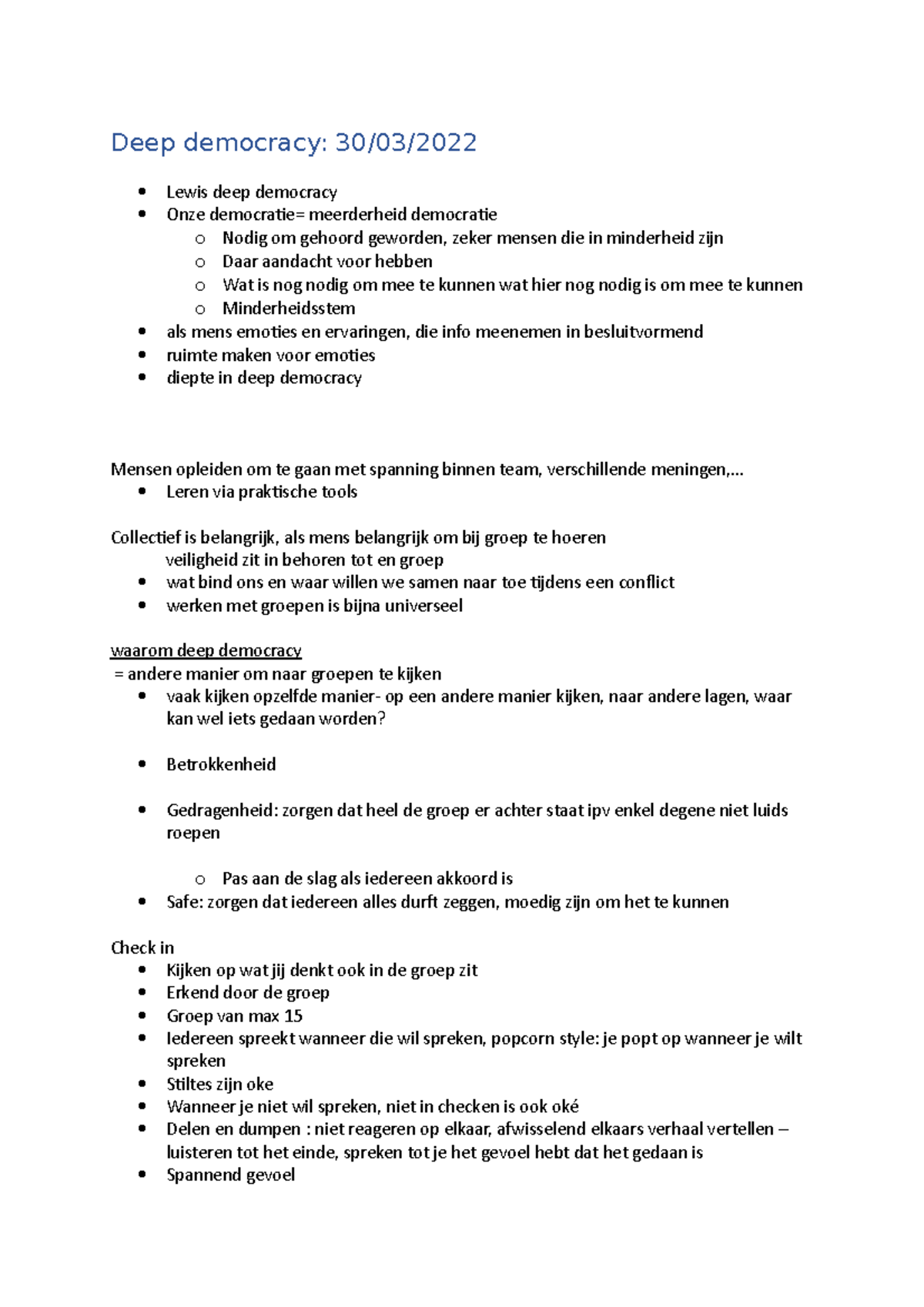 Deep democracy - notities tijdens gastles - Deep democracy: 30/03 ...