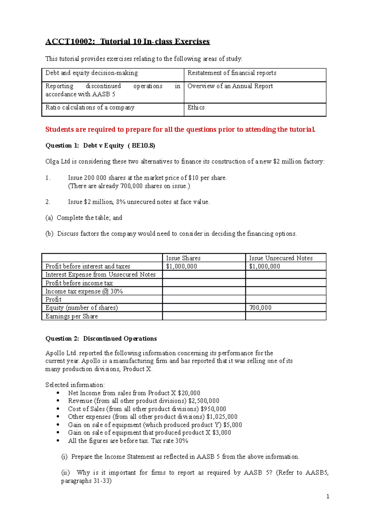 ACCT10002 Tutorial 10 In-class Exercises - ACCT10002: Tutorial 10 In-class Exercises This ...
