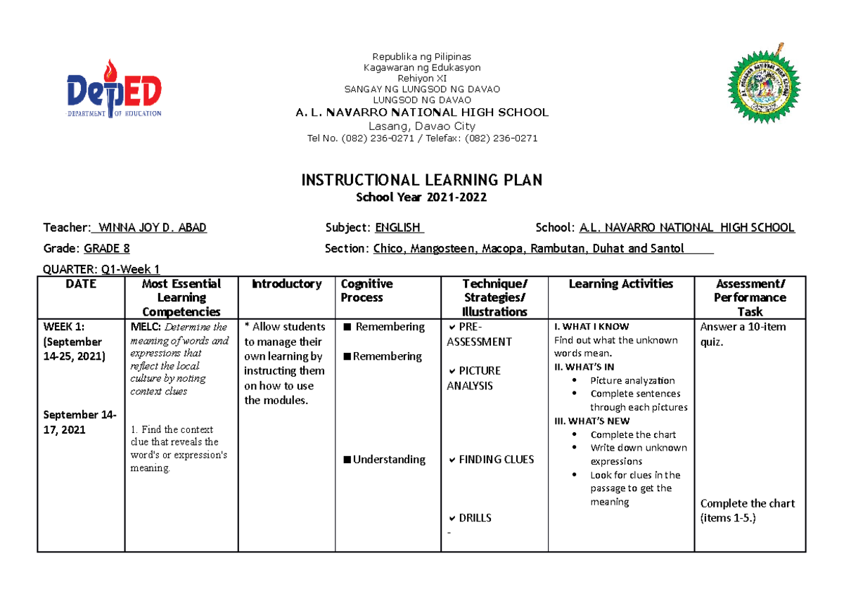 ILP-Oct - Individual Learning Plan - Kagawaran ng Edukasyon Rehiyon XI ...