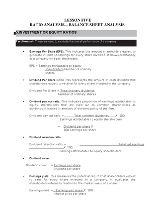 Financial statement analysis lec 5 - LESSON SIX RATIO ANALYSIS- INCOME ...