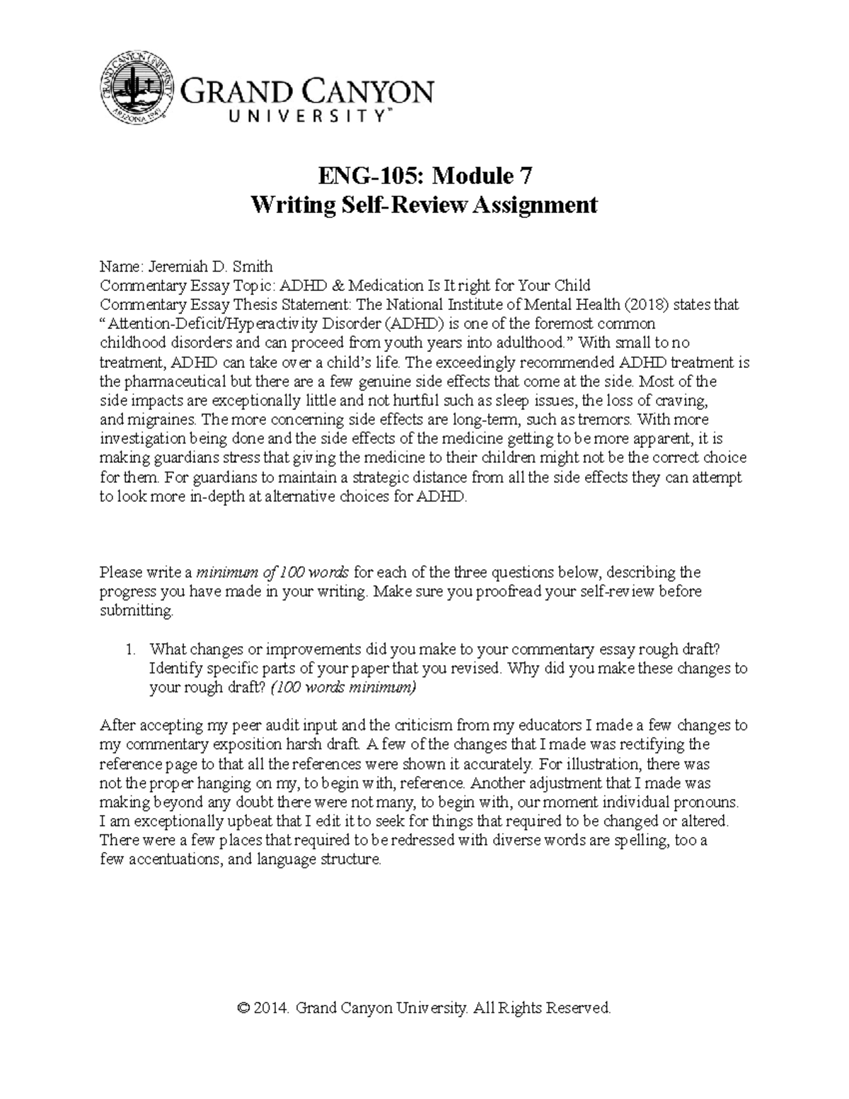 ENG105 Self Review Assignment complete - ENG-105: Module 7 Writing Self ...