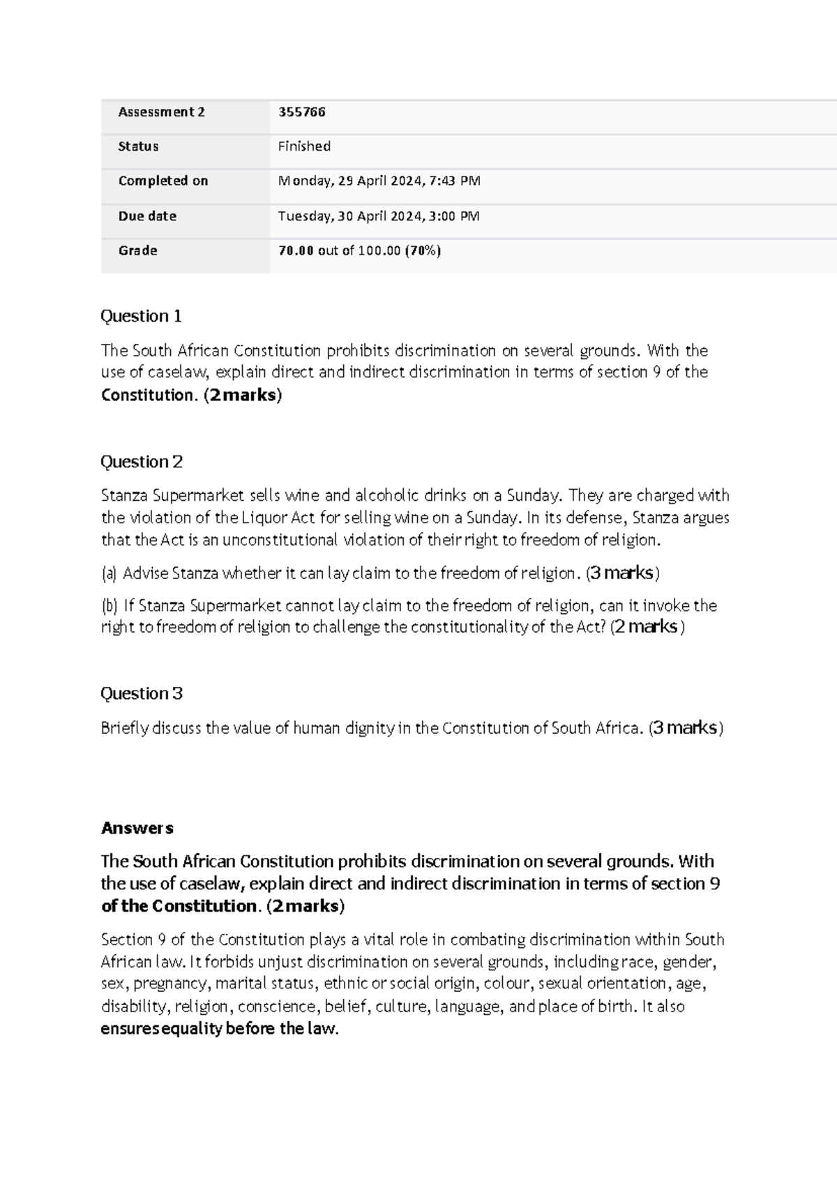 Assessment 2 - With the use of caselaw, explain direct and indirect ...