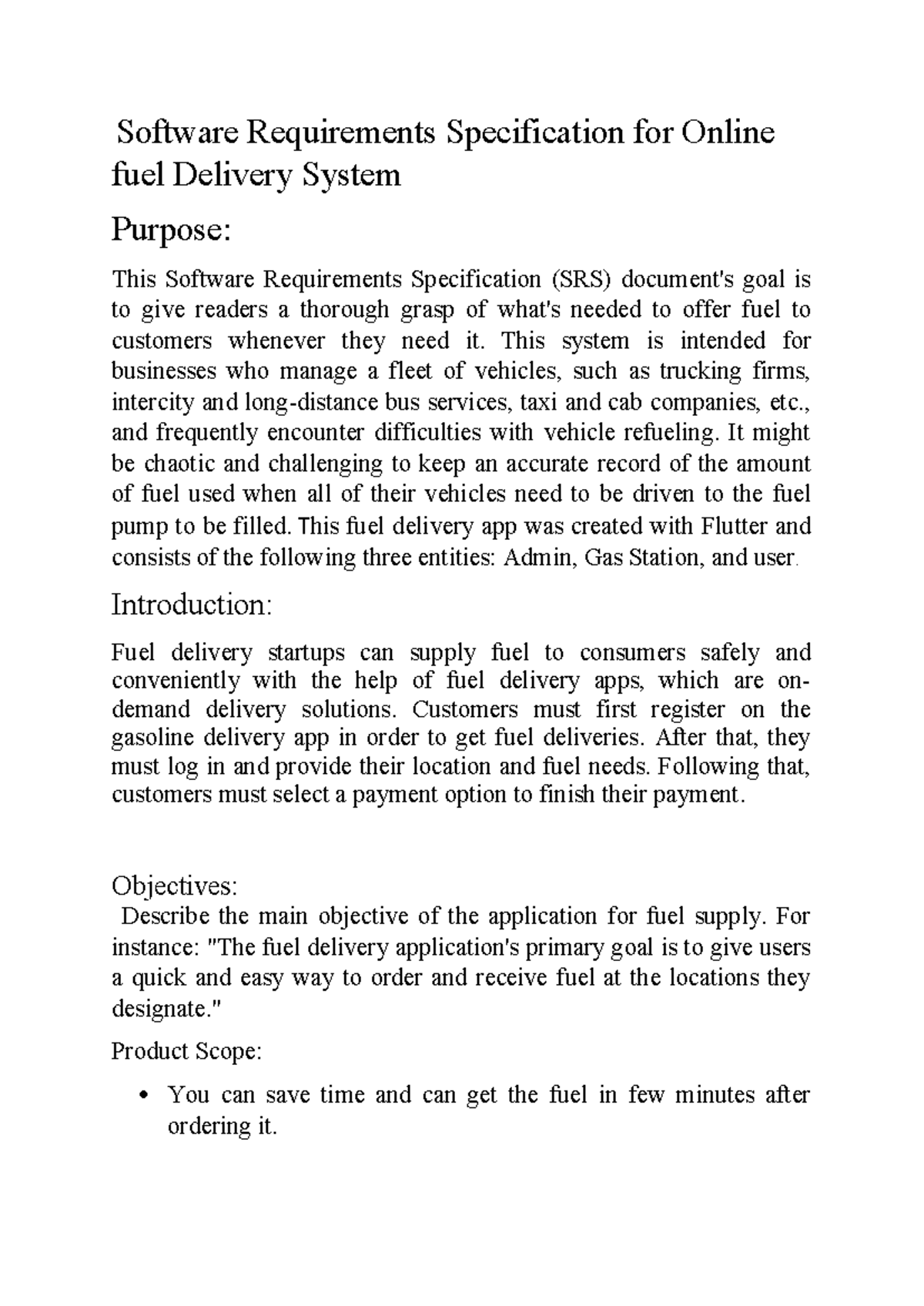 Srs-1 - Srs document for online fuel delivery - Software Requirements ...