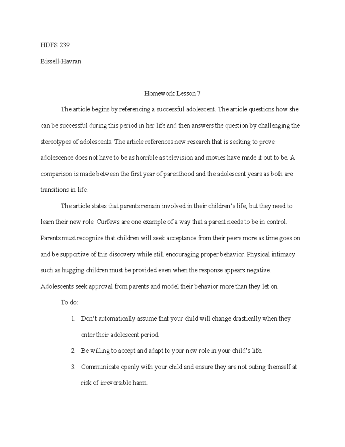 Penn State World HDFS 239 Homework 7 - HDFS 239 Bissell-Havran Homework ...