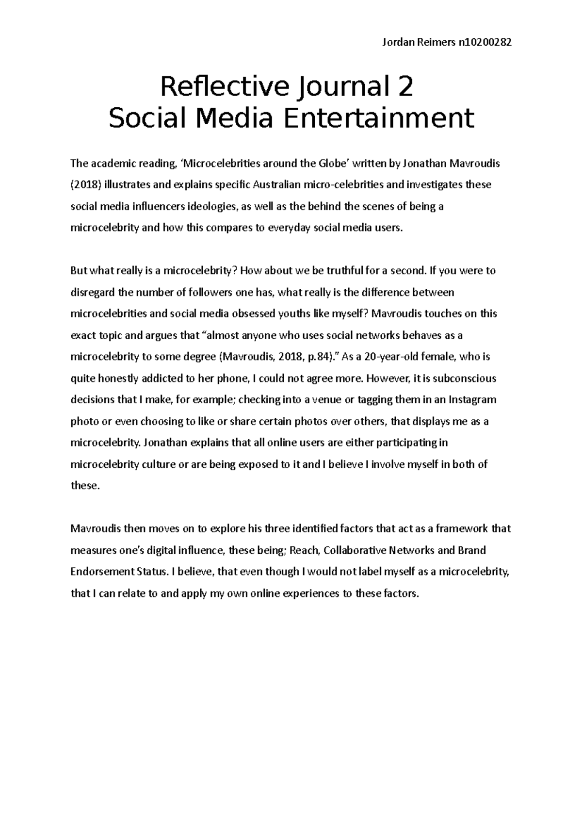 Aus Media Reflective Journal - Jordan Reimers n Reflective Journal 2 ...