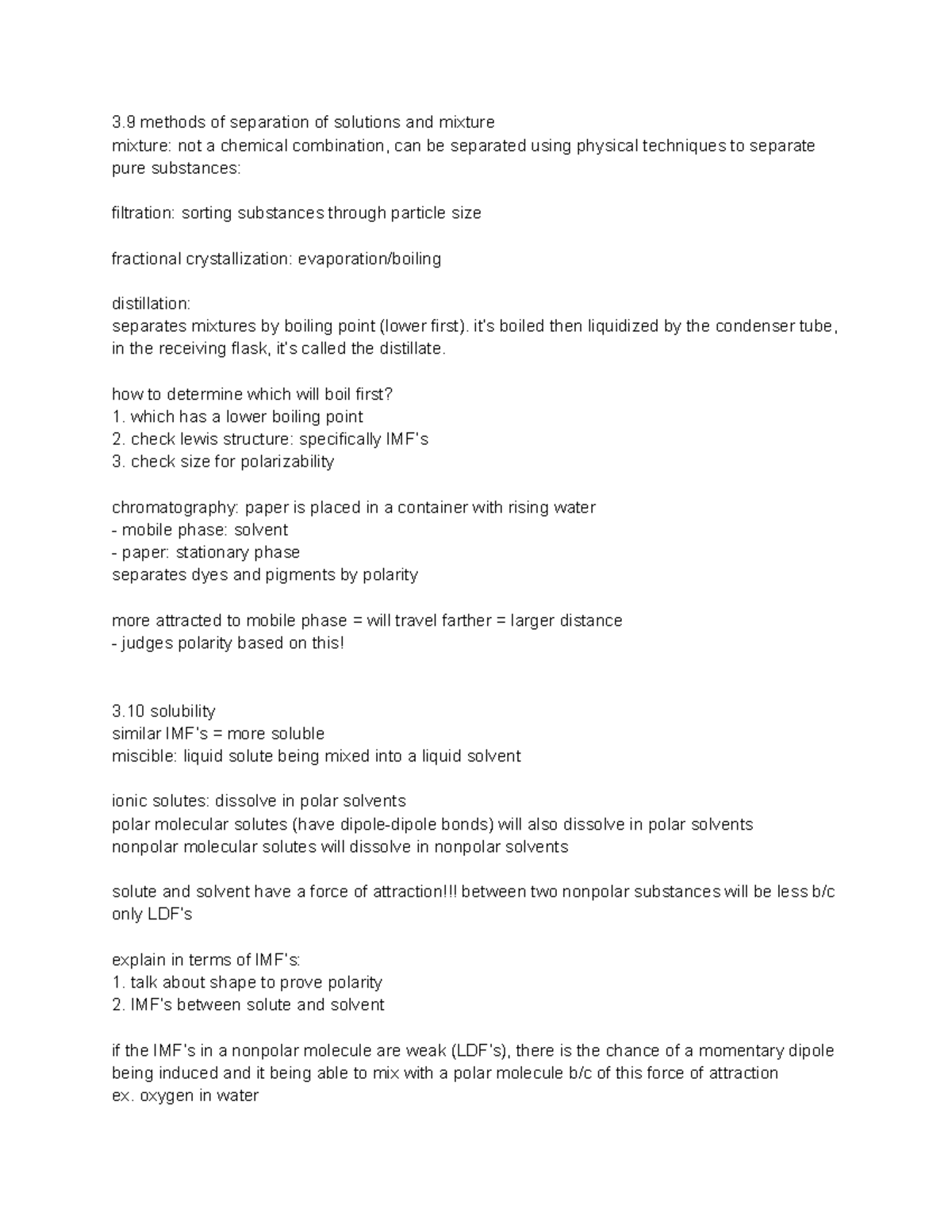3.9 + 3.10 notes - 3 methods of separation of solutions and mixture ...
