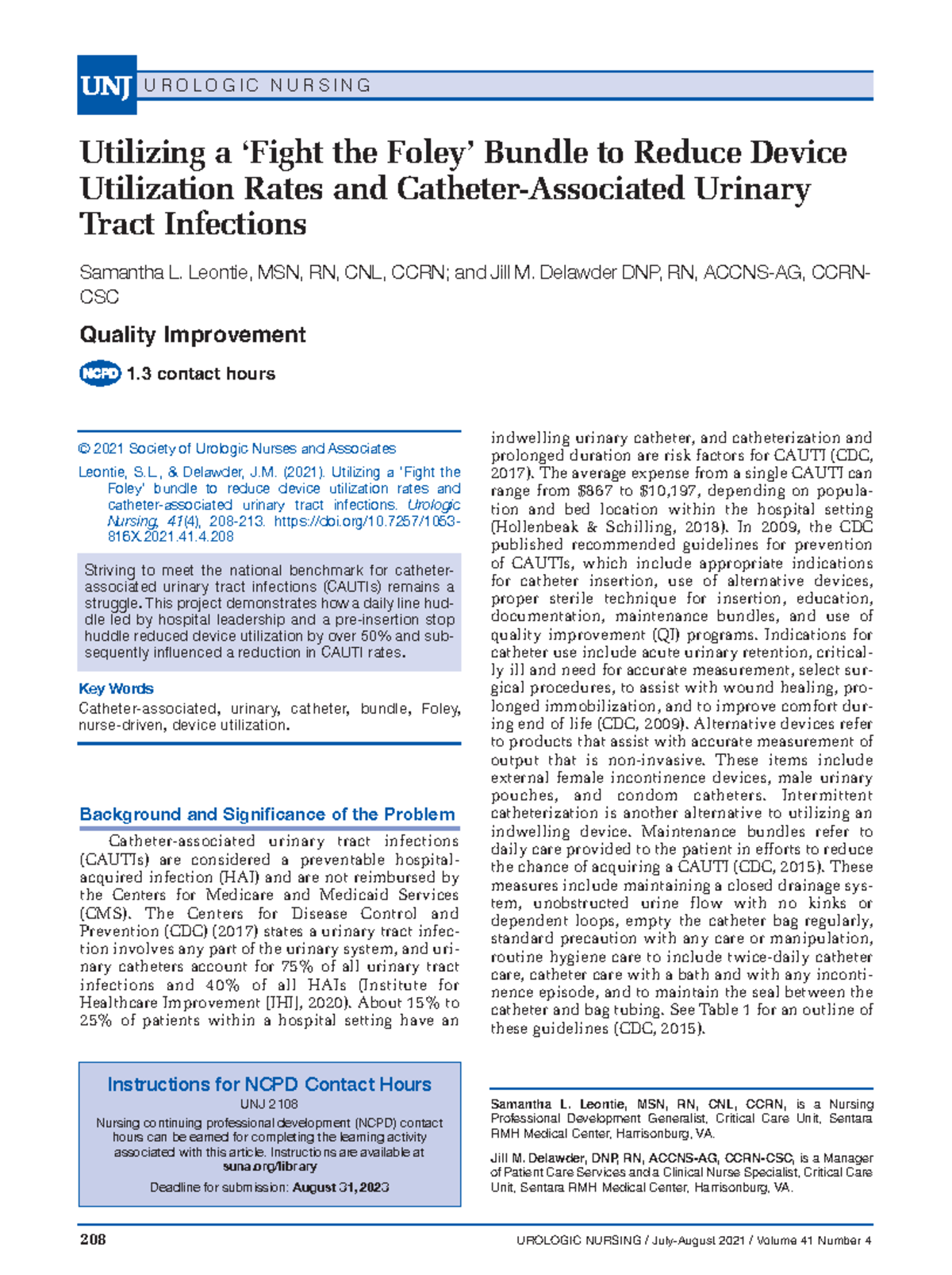 Utilizing a ‘Fight the Foley’ Bundle to Reduce Device Utilization Rates ...