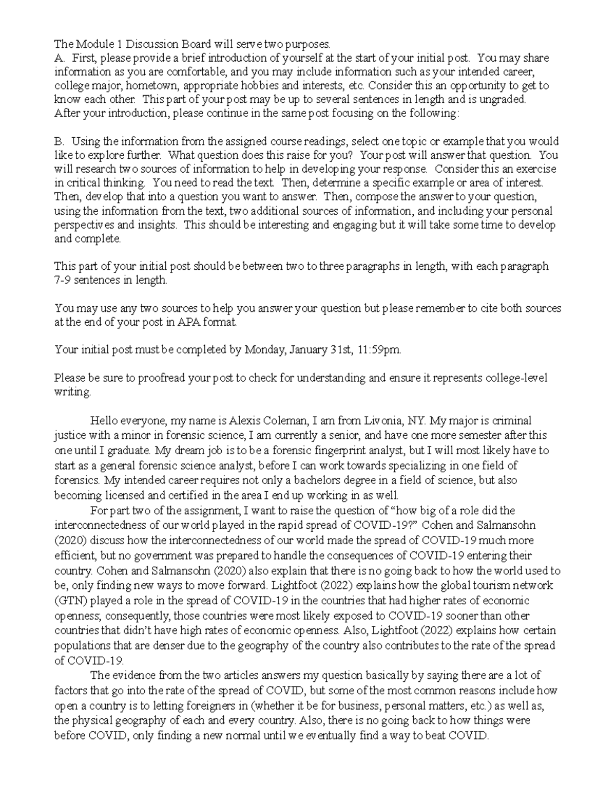 The Module 1 Discussion - A. First, please provide a brief introduction ...