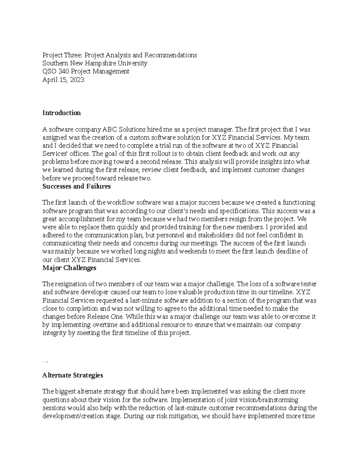 Example 1 - Project Three: Project Analysis and Recommendations ...