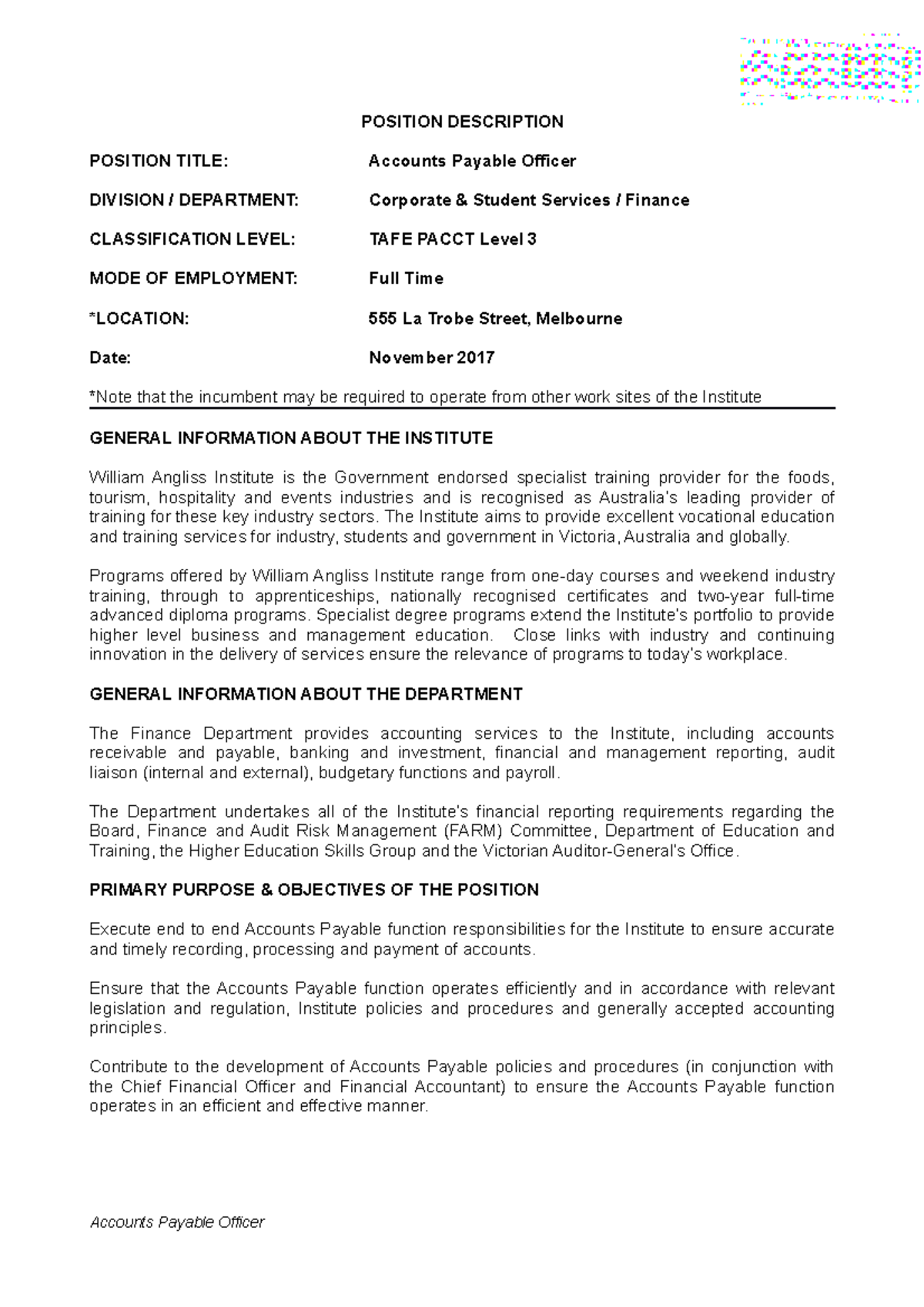 Accounts Payable Officer - POSITION DESCRIPTION POSITION TITLE ...