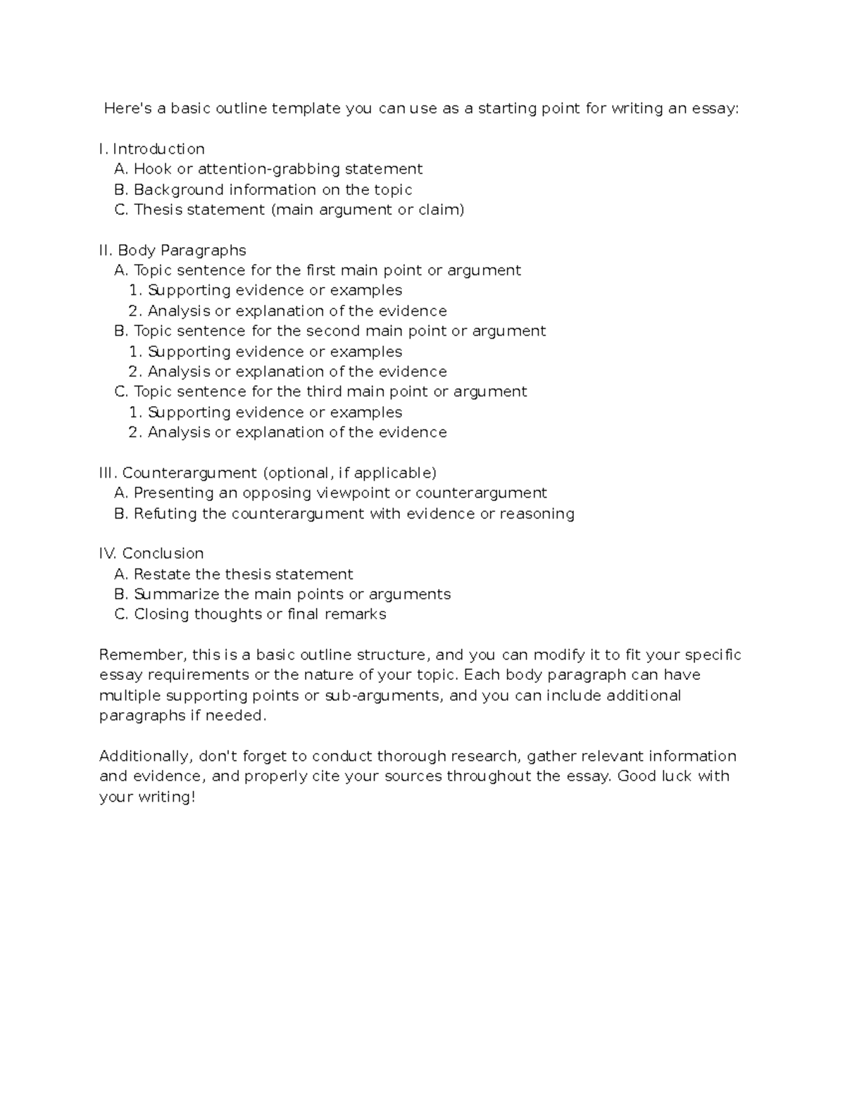 Outline Template of how to write an essay - Here's a basic outline ...