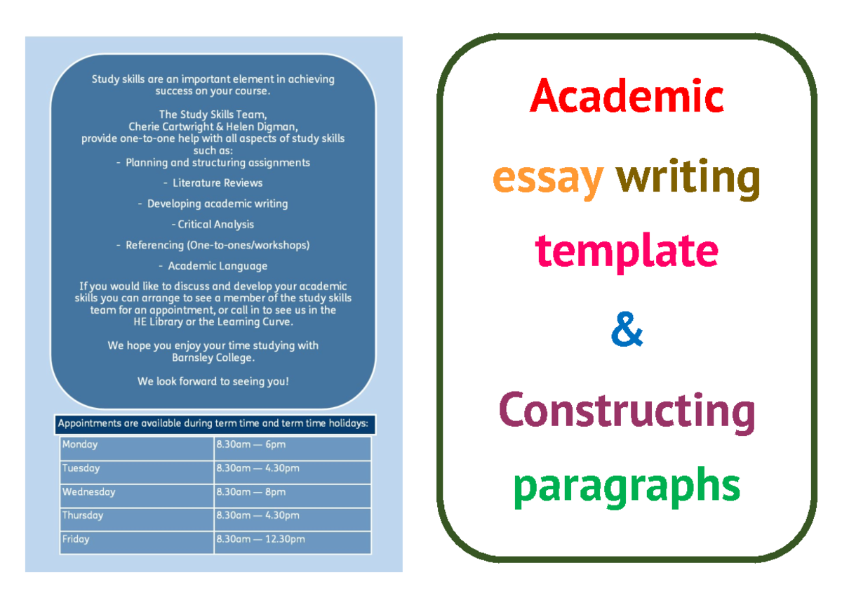 Academic essay writing template and constructing paragraphs - Academic ...