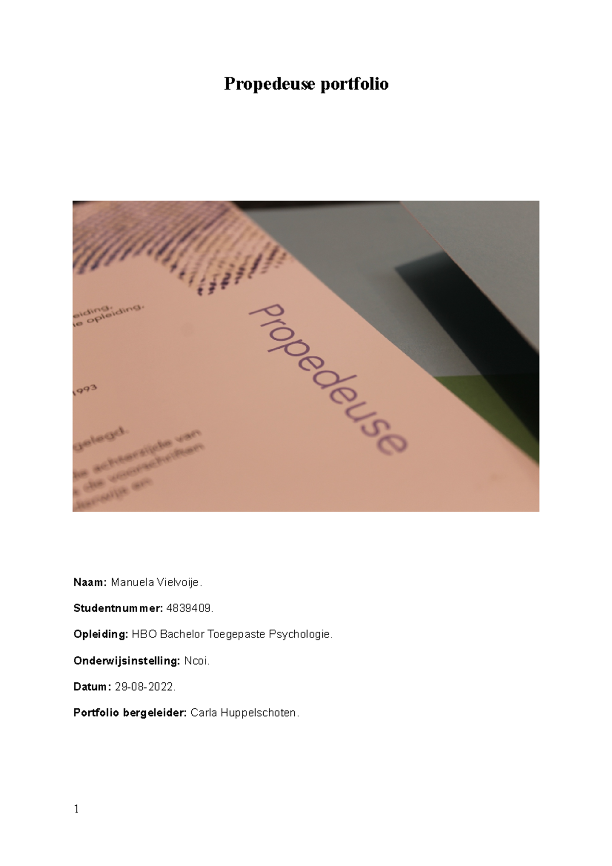 Propedeuse portfolio - Propedeuse portfolio Naam: Manuela Vielvoije ...