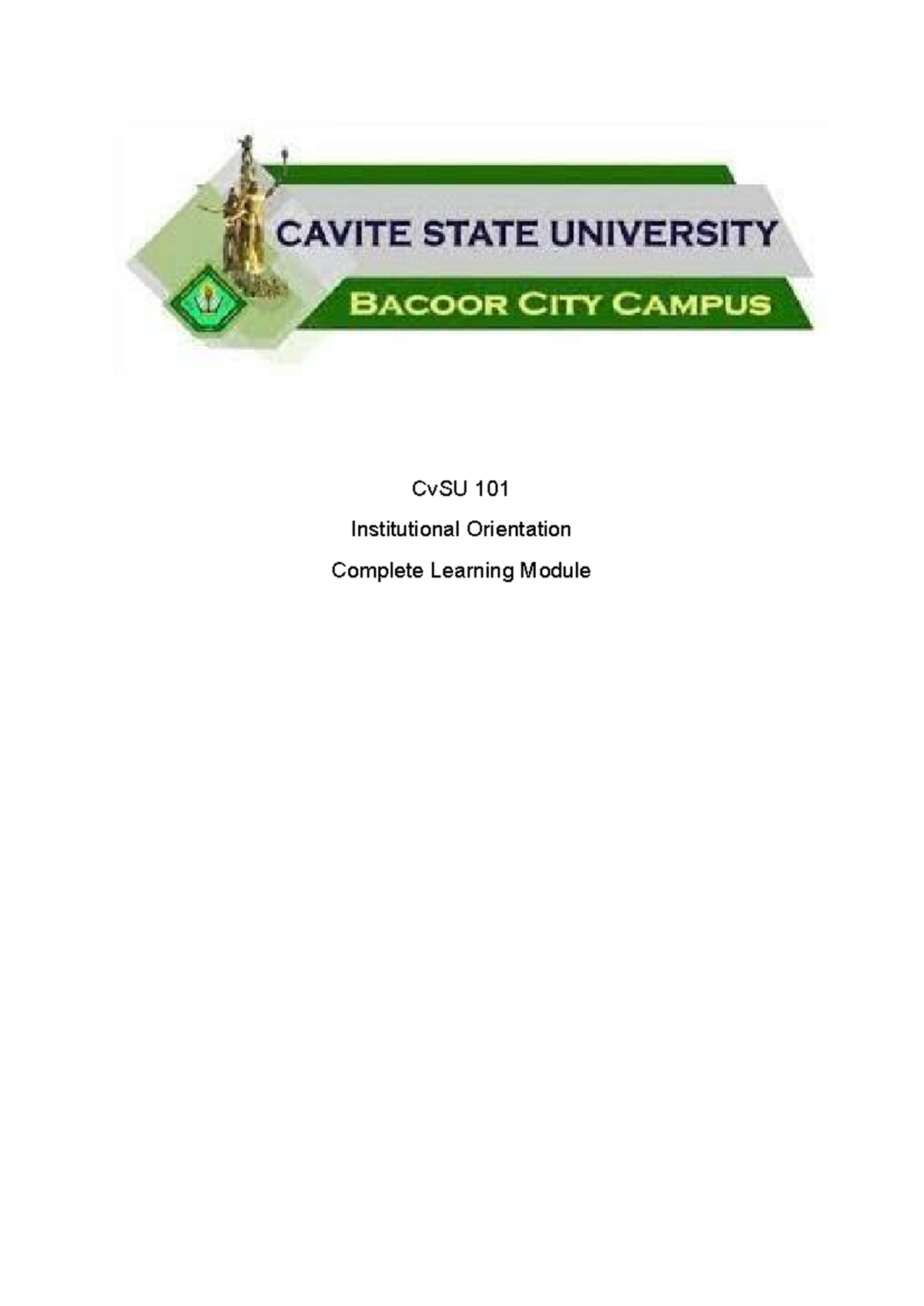 Cv SU-101 Module - CvSU 101 Institutional Orientation Complete Learning ...