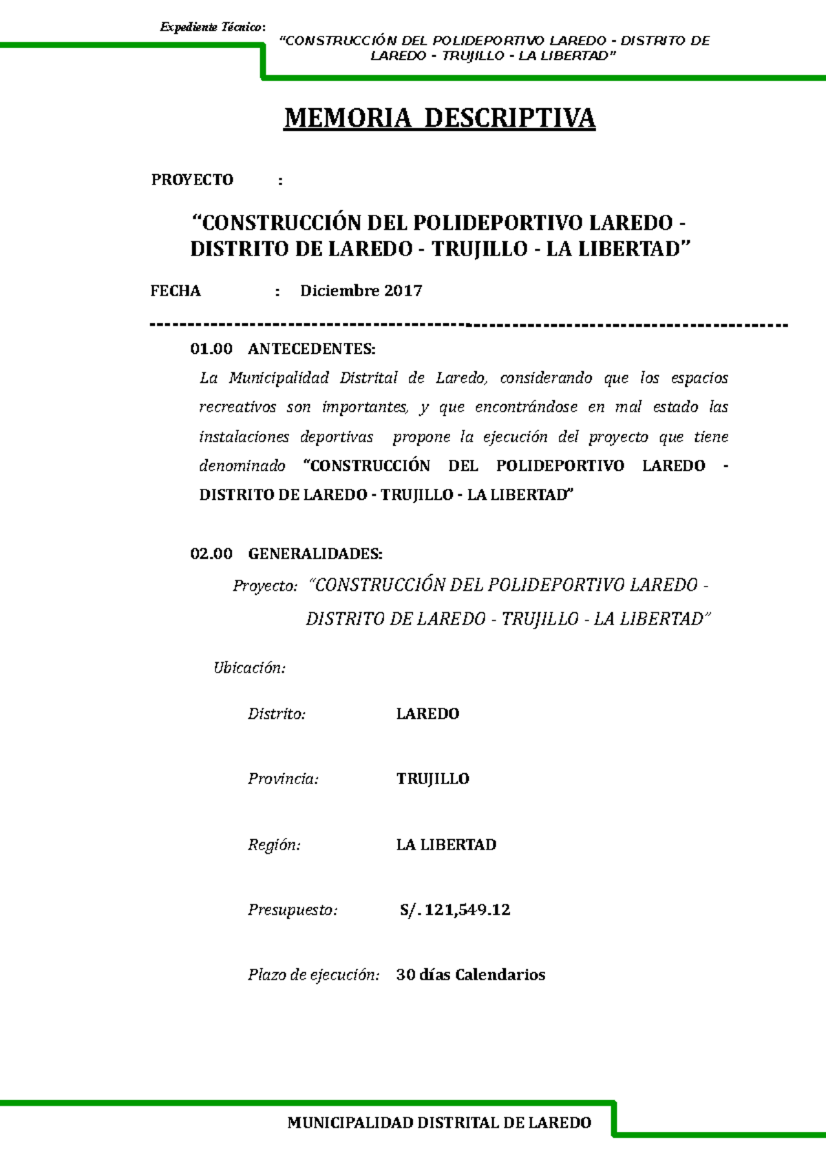 Memoria Descriptiva - RESUMEN - LAREDO - TRUJILLO - LA LIBERTAD ...
