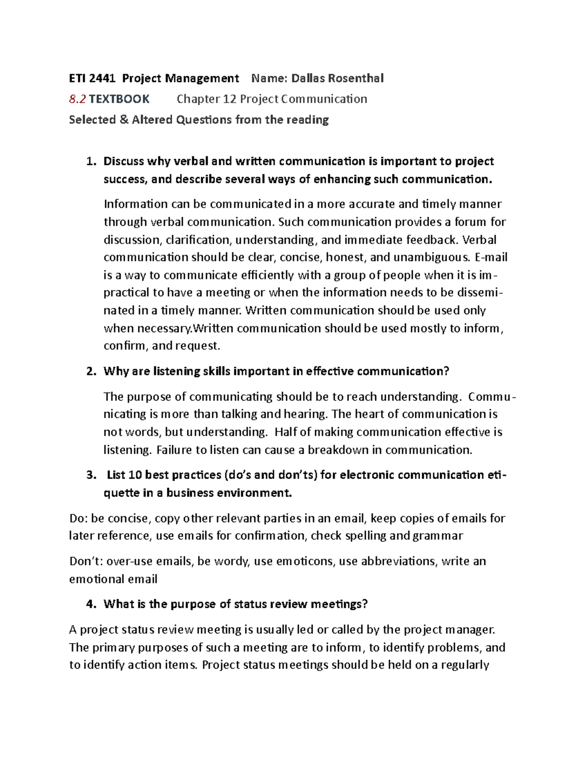8.2 Project Communication - ETI 2441 Project Management Name: Dallas ...