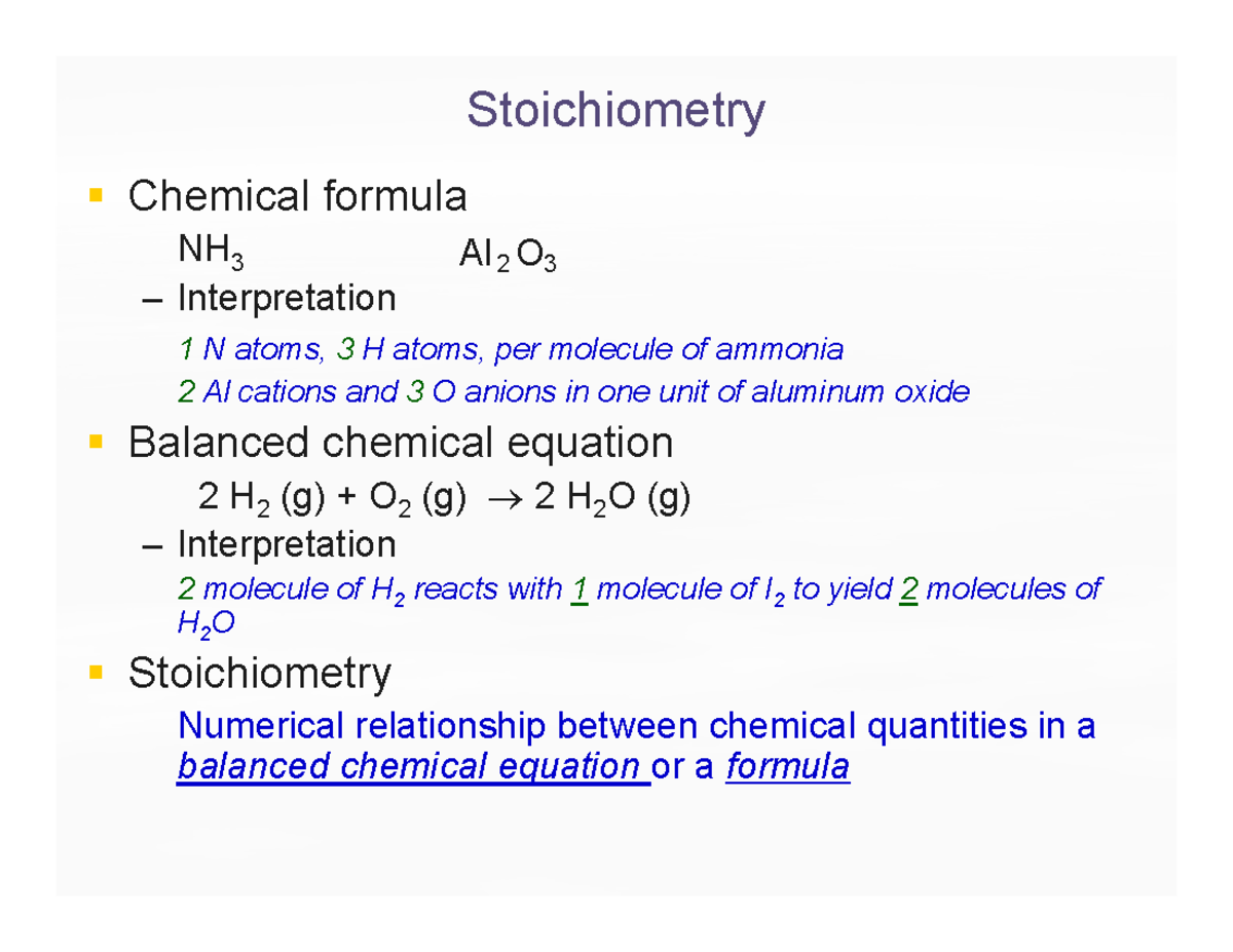1307 Chapter 3-2022BB [Compatibility Mode] - Stoichiometry Chemical ...
