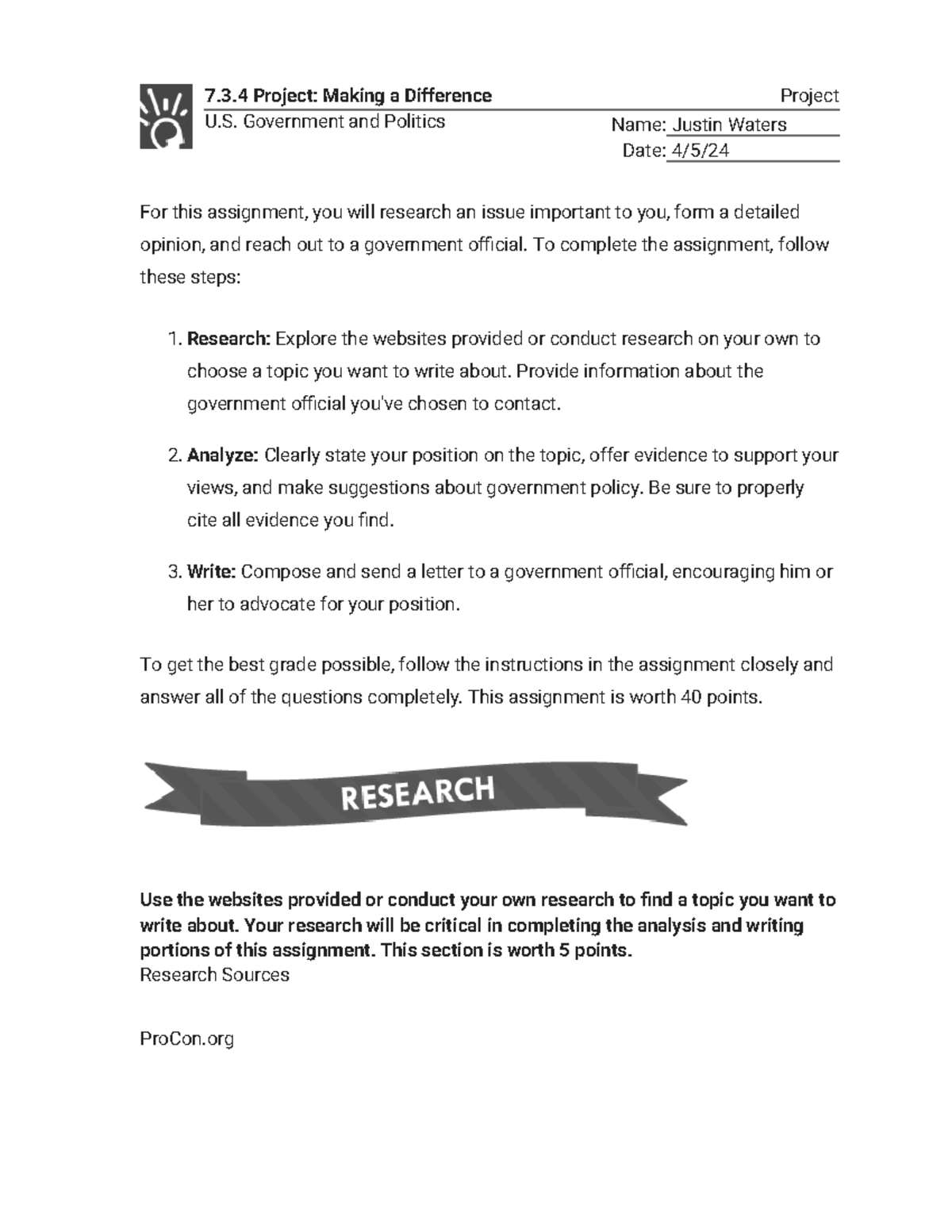 7.3.4 Project - Making a Difference (Project) - 7.3 Project: Making a ...