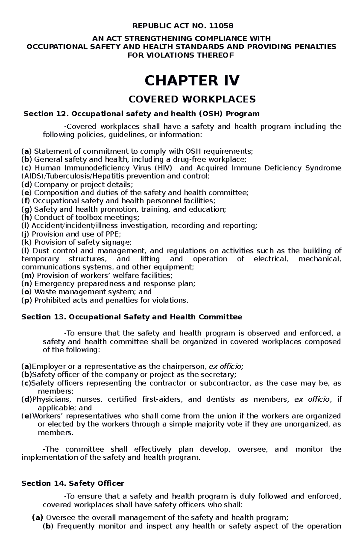 Report - REPUBLIC ACT NO. 11058 AN ACT STRENGTHENING COMPLIANCE WITH ...