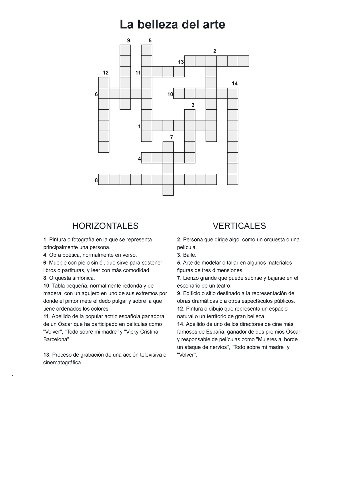 9. Crucigrama - La belleza del arte - La belleza del arte 9 5 2 13 12 ...