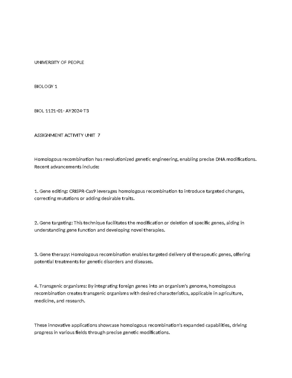 Biol 1121 Unit 7 Learning Assignment University Of People Biology 1 Biol 1121 01 Ay2024 T