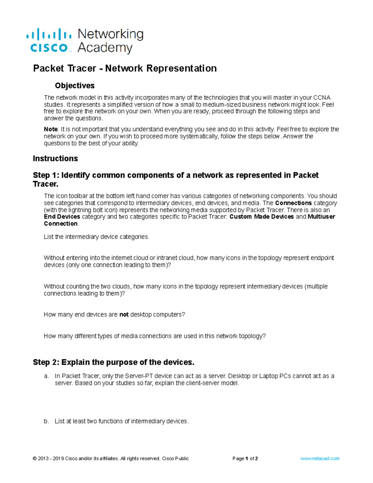 1.5.7 Packet Tracer - Network Representation - Packet Tracer - Network ...