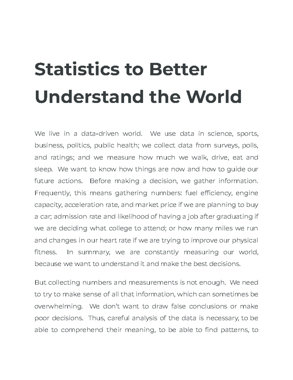 Statistics to Better Understand the World - Statistics to Better ...